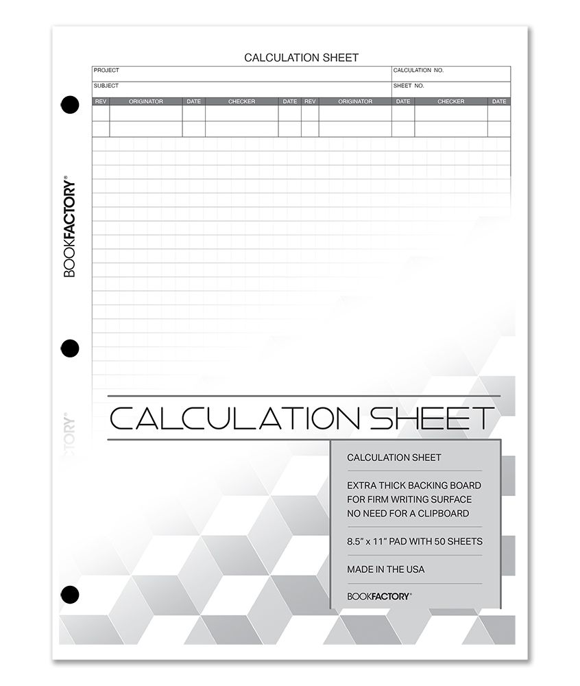 Calculation Sheet / Grid Format Calculation Paper - Various Binding