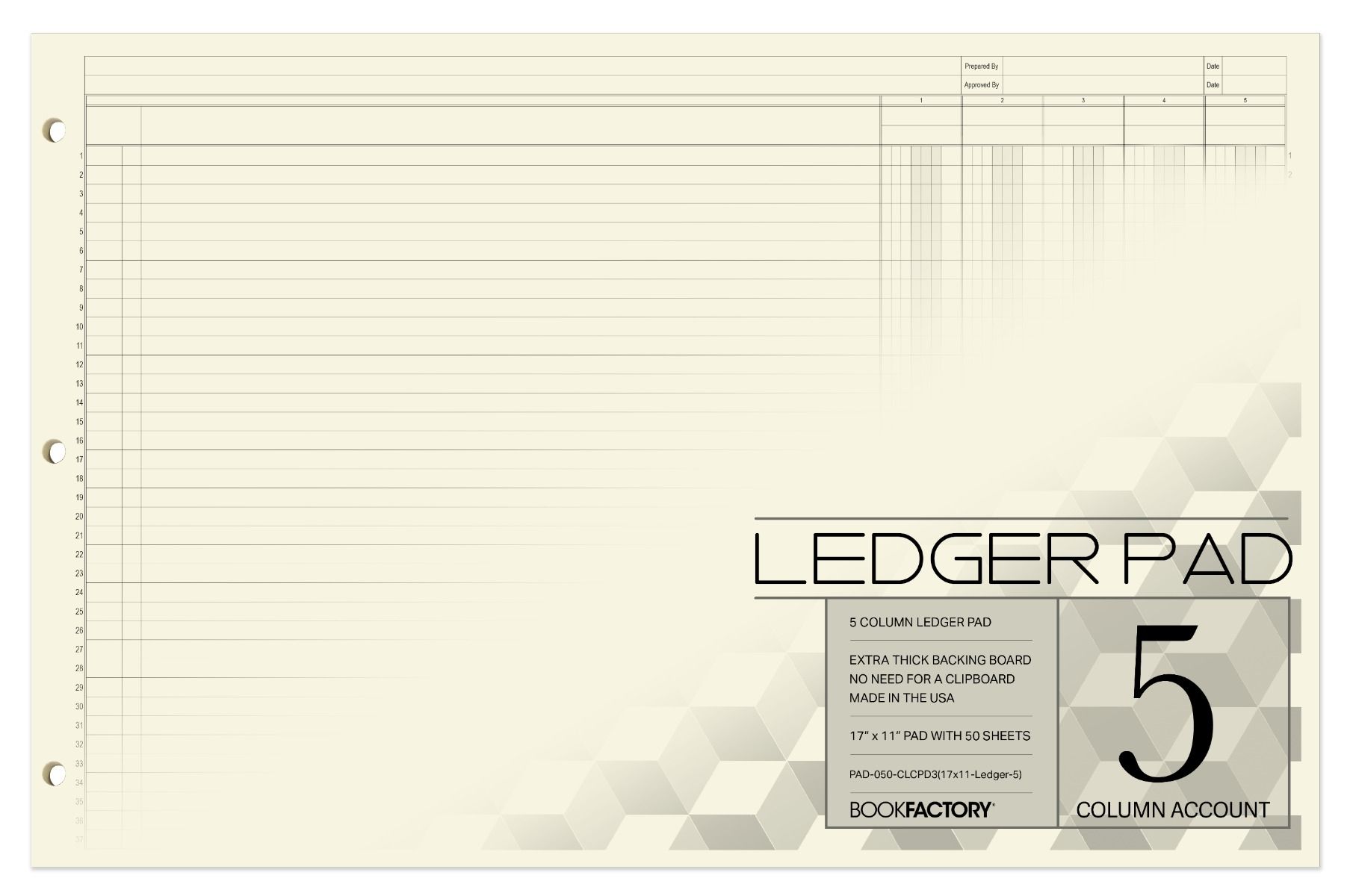 BookFactory Ledger Pad/Large 5 Column Accounting Ledger Columnar (Five ...