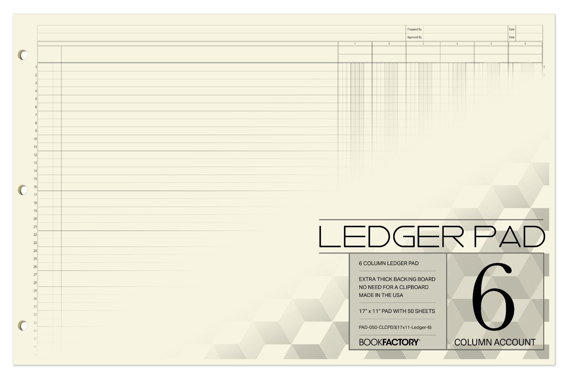 BookFactory Ledger Pad/Large 6 Column Accounting Ledger Columnar (Six ...