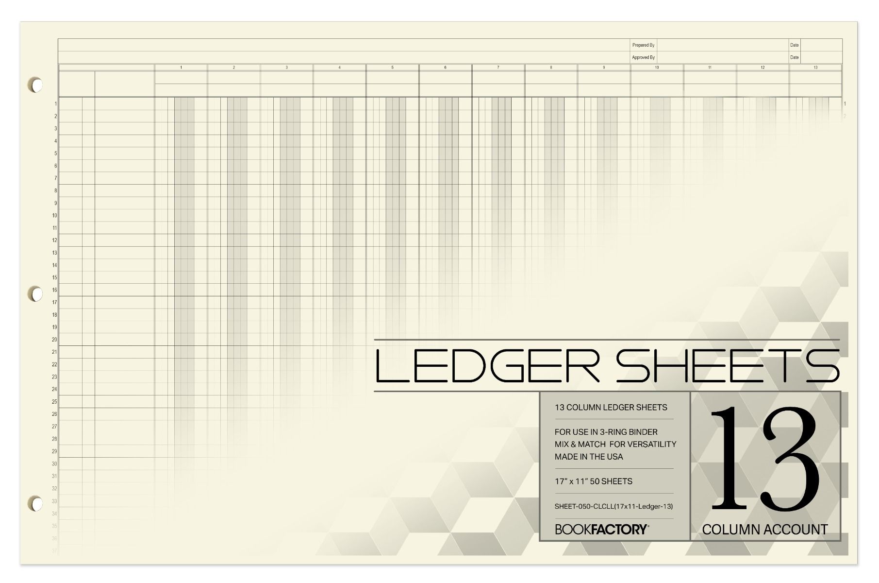 BookFactory Ledger Sheets/Large 13 Column Accounting Ledger Columnar ...